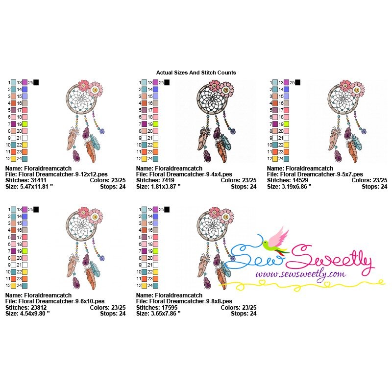 Floral Dream Catcher-9 Machine Embroidery Design Pattern