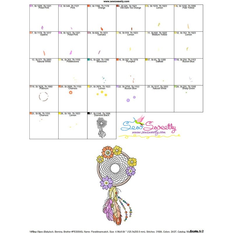 Floral Dream Catcher-6 Machine Embroidery Design Pattern