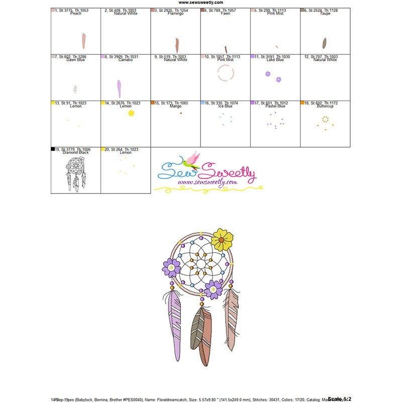 Floral Dream Catcher-4 Machine Embroidery Design Pattern