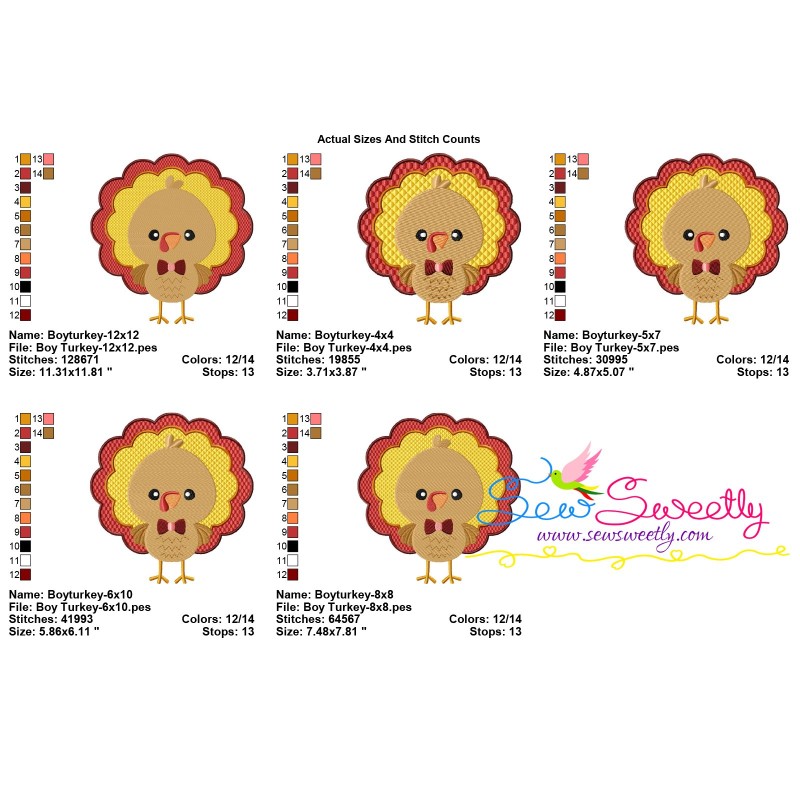 Boy Turkey Embroidery Design Pattern