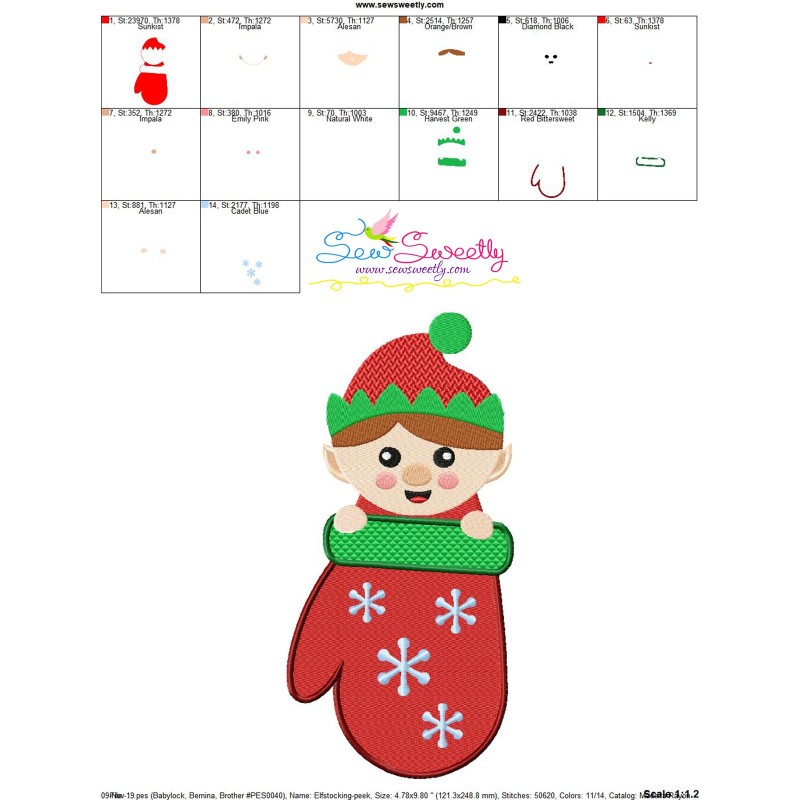 Elf Stocking- Peeker Embroidery Design Pattern