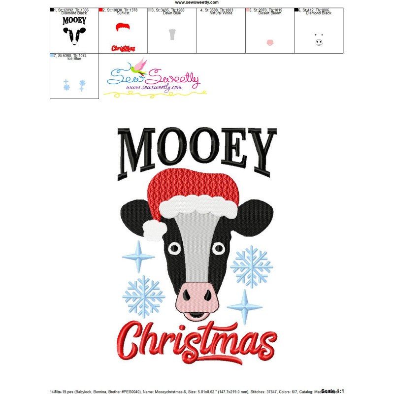 Mooey Christmas Cow Embroidery Design Pattern