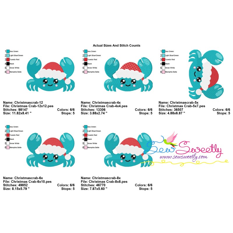 Christmas Crab Embroidery Design Pattern