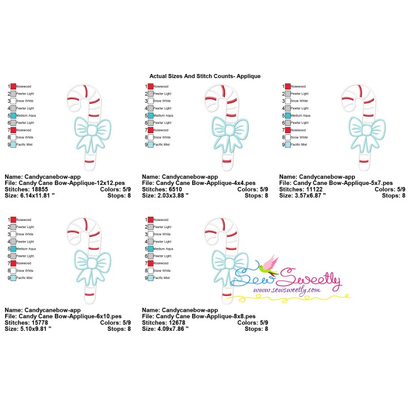 Candy Cane Bow Applique Design Pattern