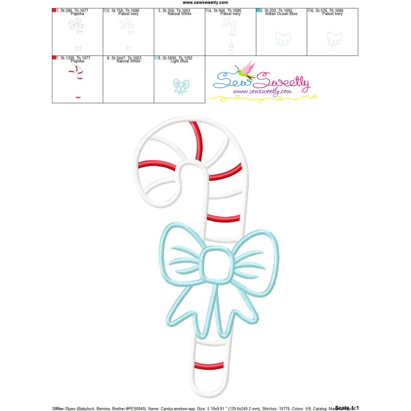 Candy Cane Bow Applique Design Pattern