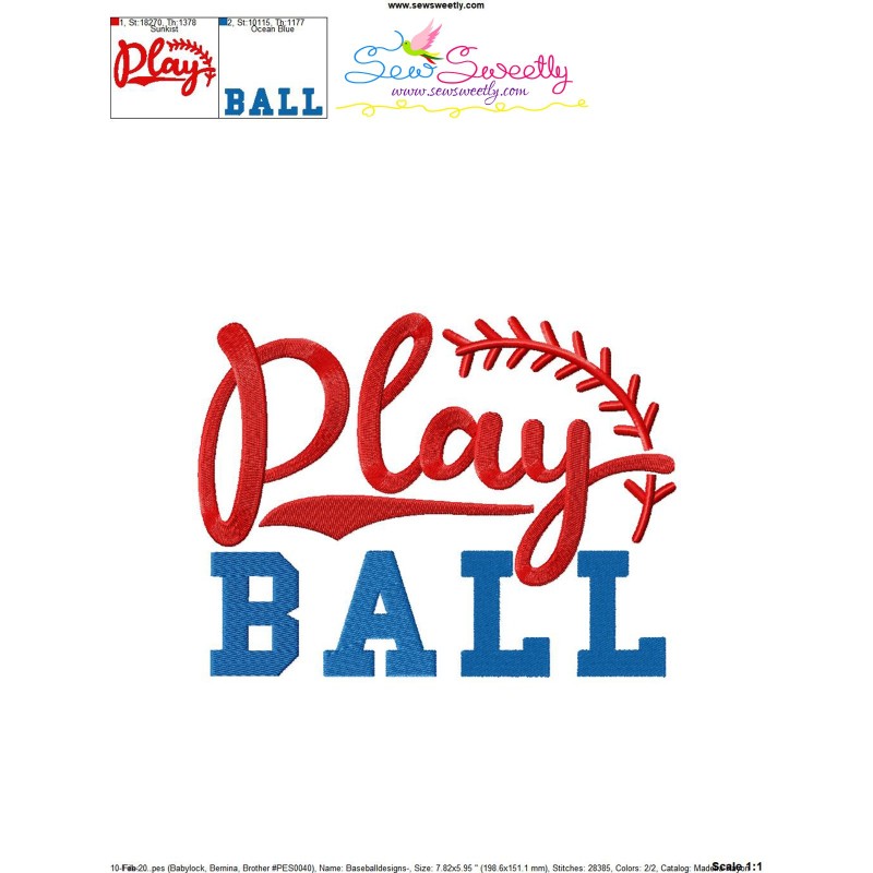 Play Ball Lettering Embroidery Design Pattern