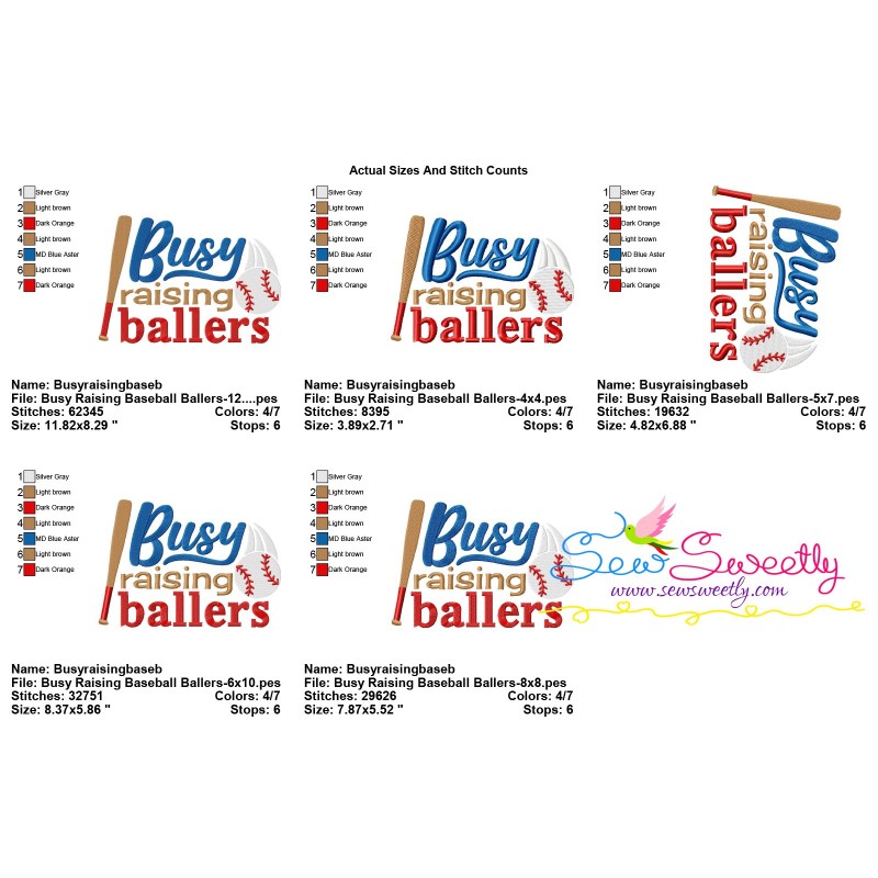 Busy Raising Baseball Ballers Lettering Embroidery Design Pattern