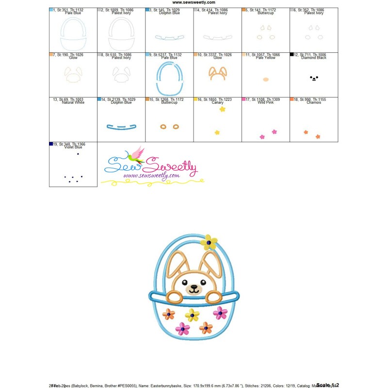 Easter Bunny Boy Basket Applique Design Pattern