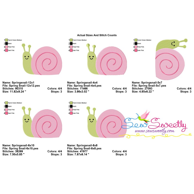 Spring Snail Embroidery Design Pattern