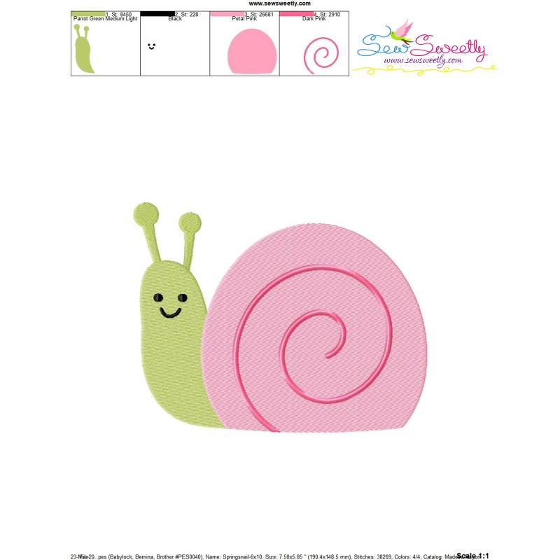 Spring Snail Embroidery Design Pattern