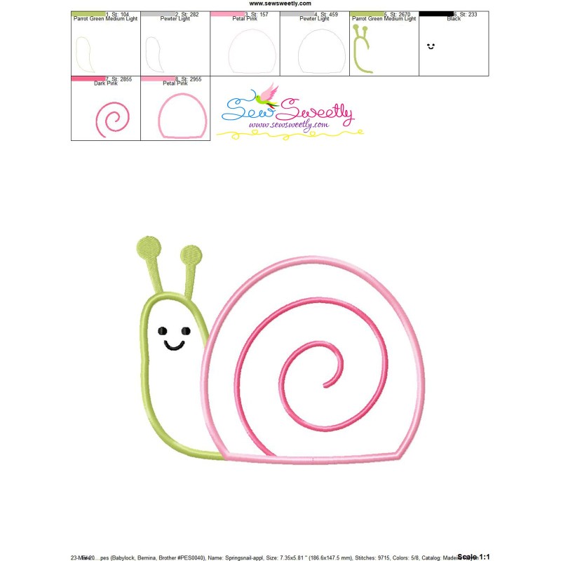 Spring Snail Applique Design Pattern