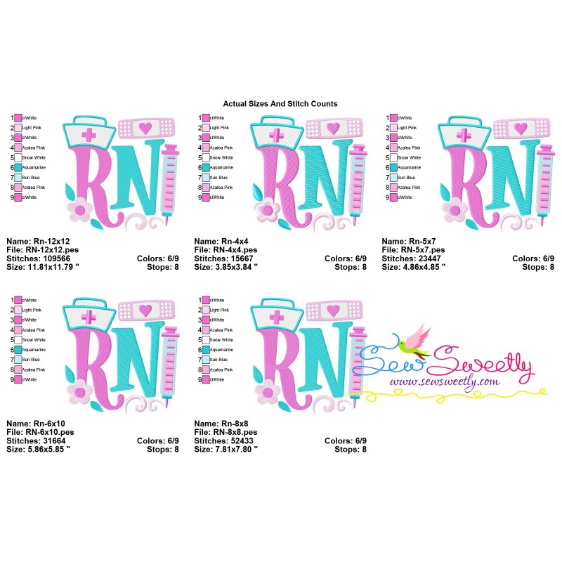 RN (Registered Nurse) Medical Lettering Embroidery Design Pattern