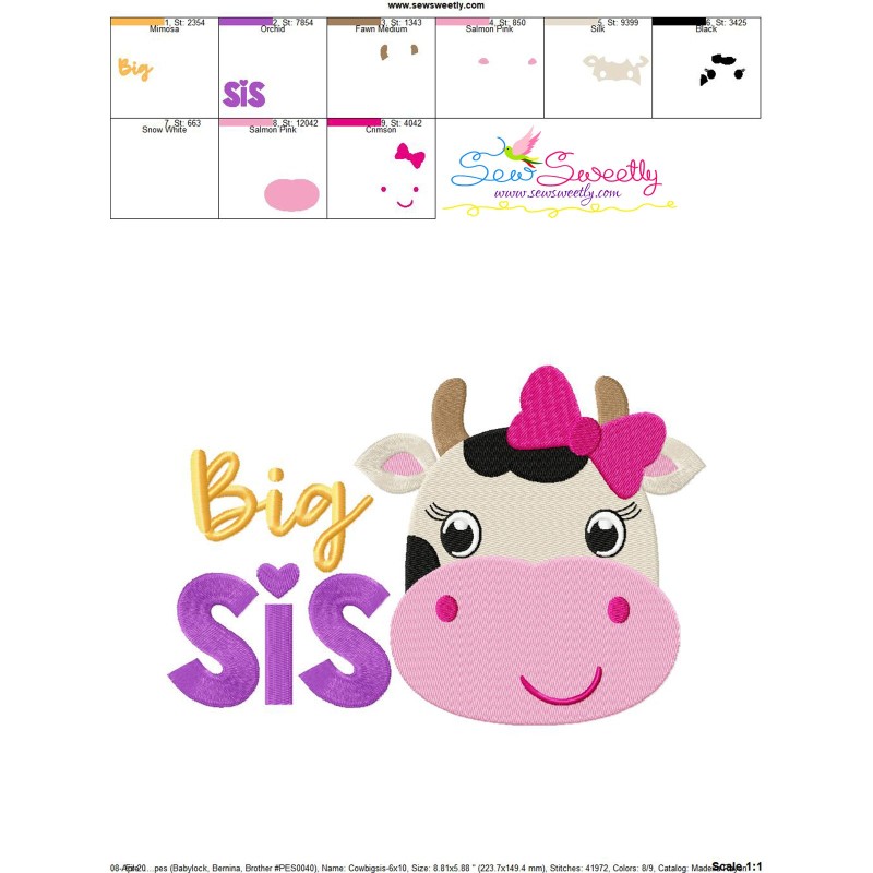 Cow Big Sis Embroidery Design Pattern