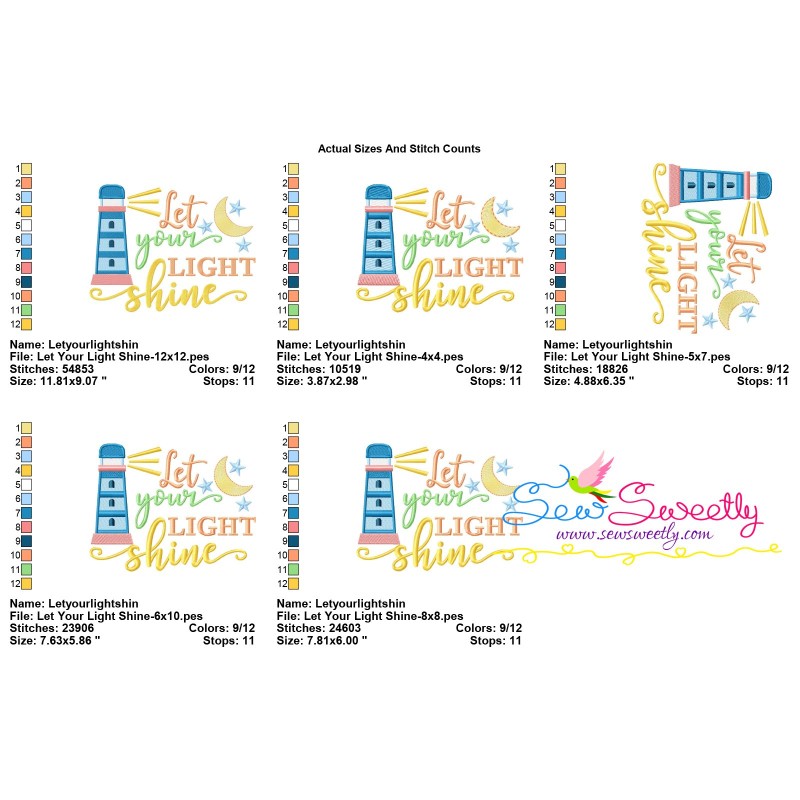 Let Your Light Shine Beach Lettering Embroidery Design Pattern