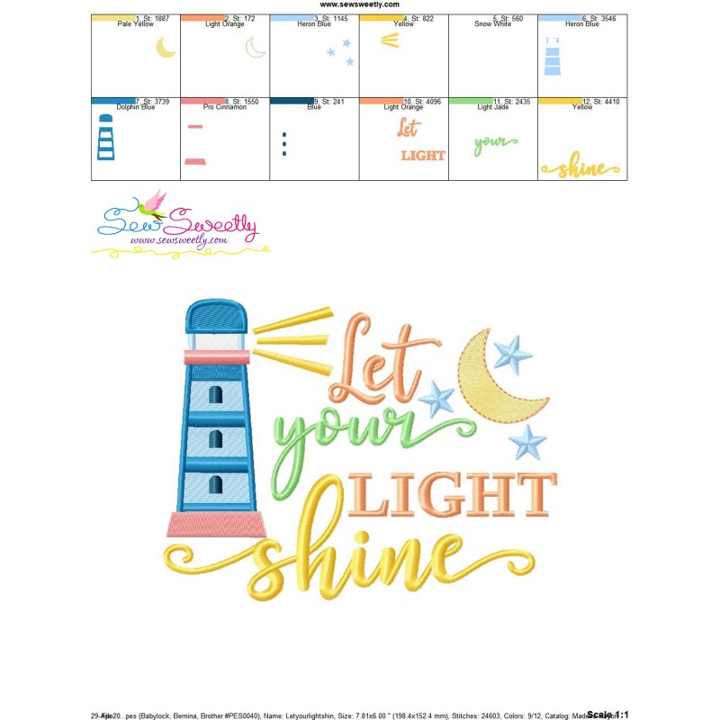 Let Your Light Shine Beach Lettering Embroidery Design Pattern