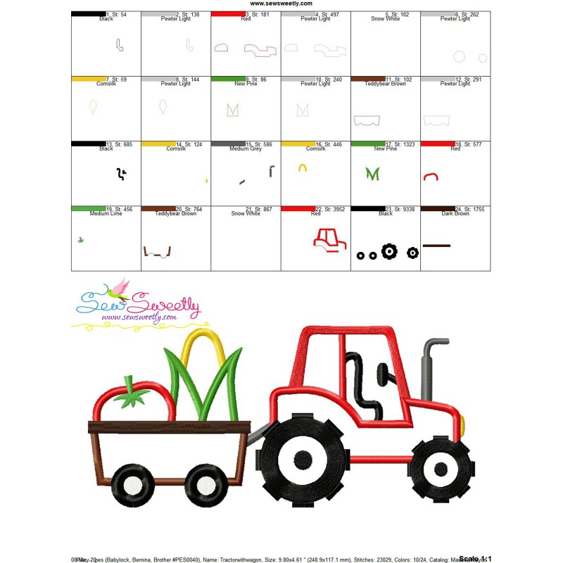 Farm Tractor With Wagon-2 Applique Design Pattern