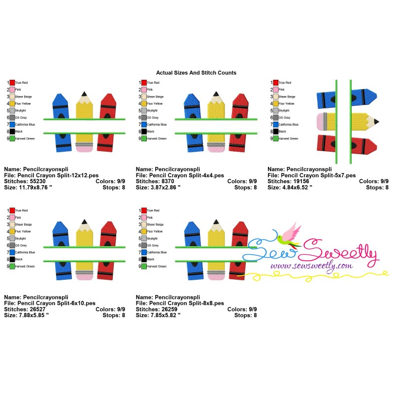 Pencil Crayon Split Embroidery Design Pattern