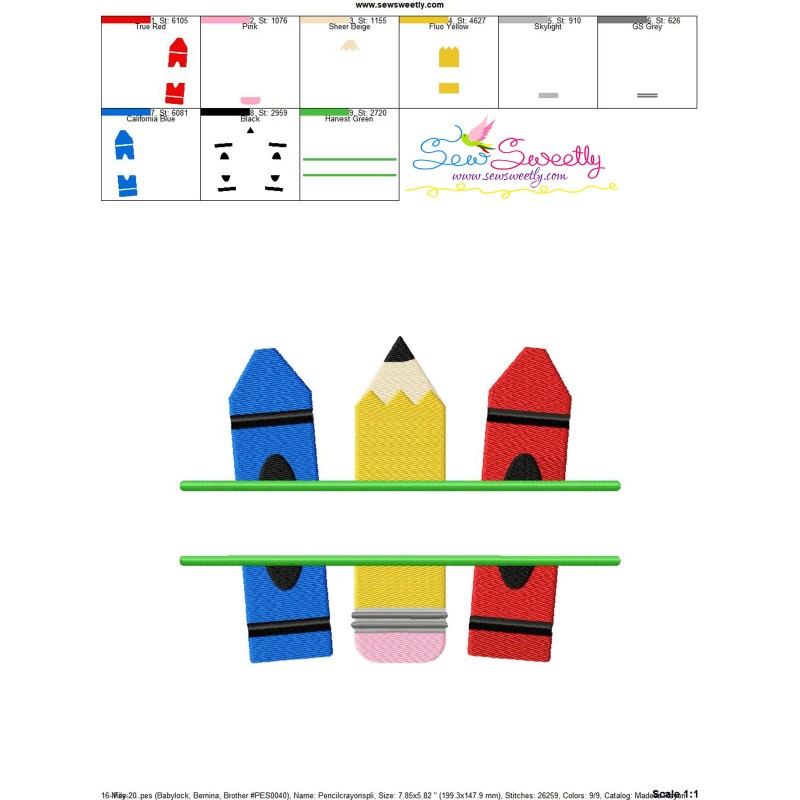 Pencil Crayon Split Embroidery Design Pattern