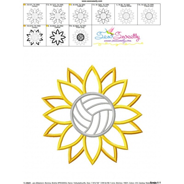 Free Volleyball Sunflower Applique Design Pattern