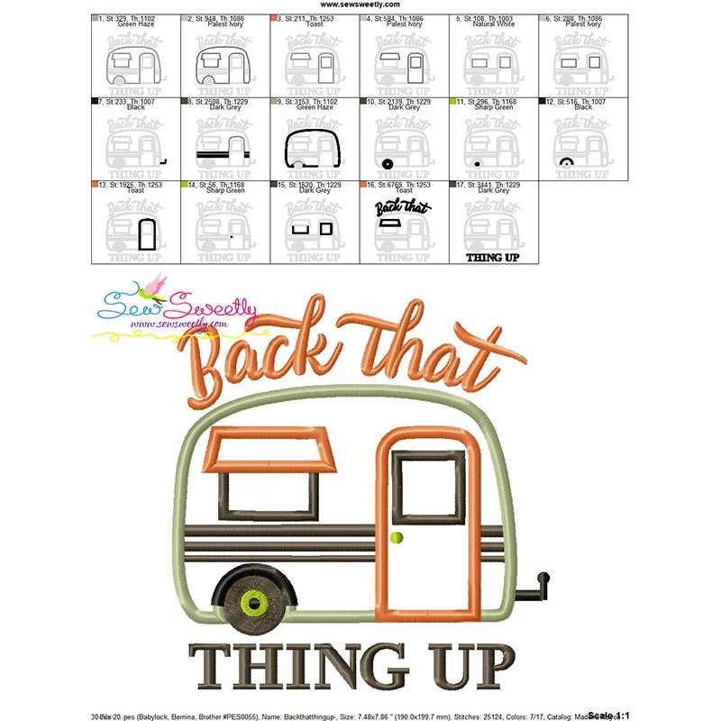 Back That Thing Up Camper Caravan Lettering Applique Design Pattern